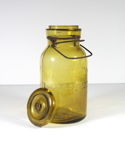 Antique Rare YELLOW AMBER LIGHTNING FRUIT JAR Quart Glass with Lid | eBay