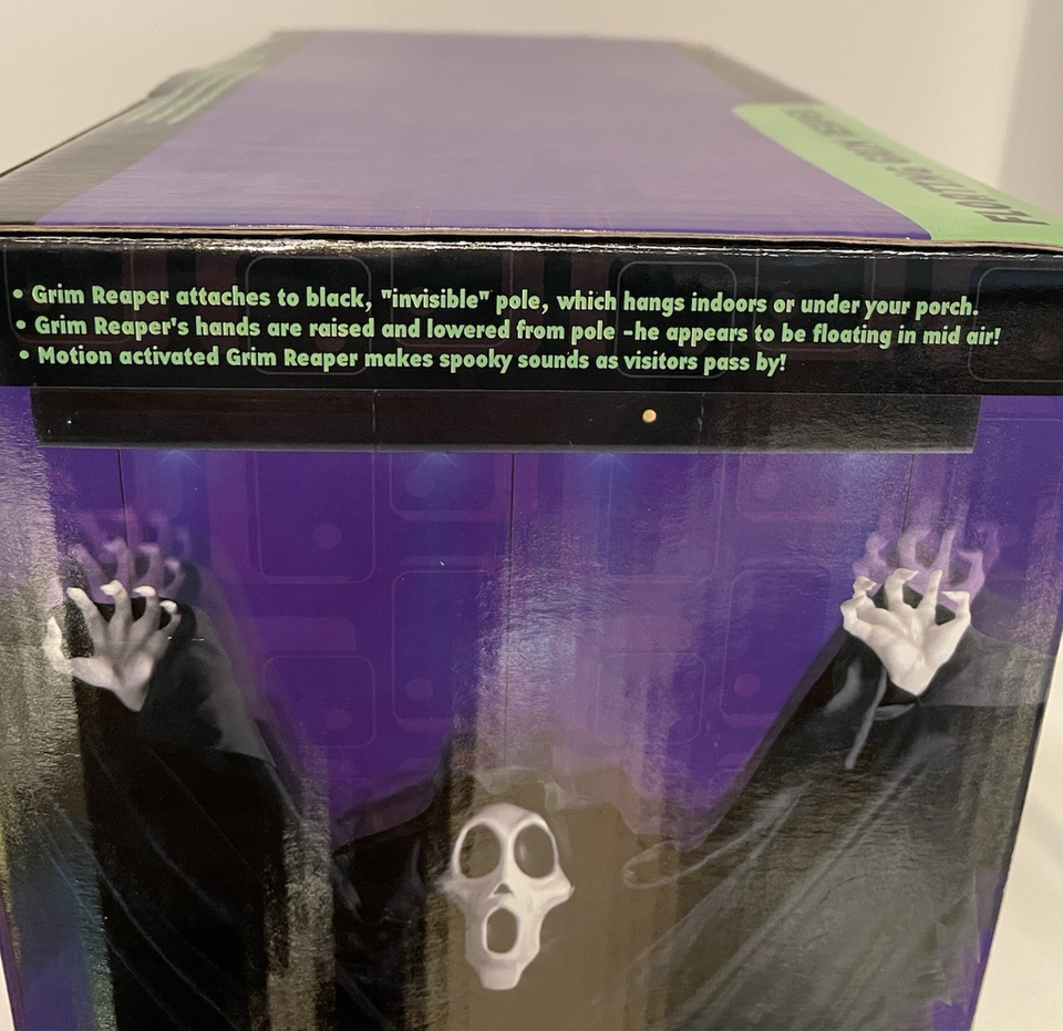 2004 Gemmy Animated Floating Grim Reaper Ghost Scream Face Halloween ...