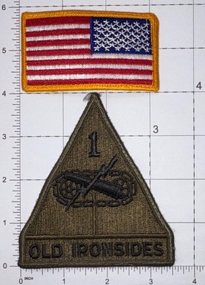 US Army OD 1st Armored Division Patch & USA Flag Sew-On Used B206 | eBay UK