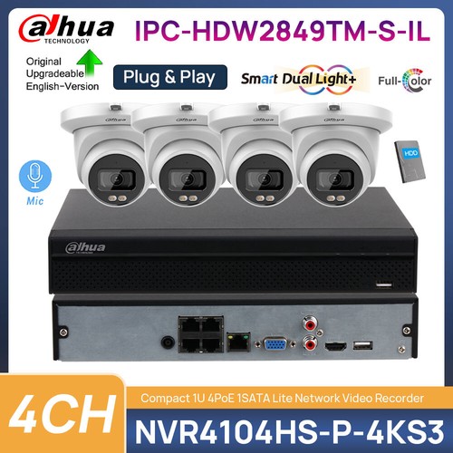 Dahua 4CH 4K 8MP Security CCTV System Full-color+IR IP Camera Dual ...