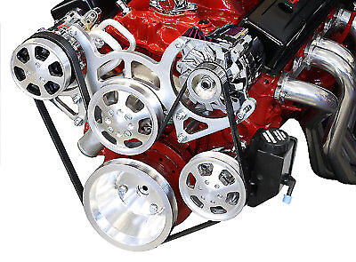 SBC Serpentine Front Runner Pulley Drive Kit Polished/Chrome A/C ...