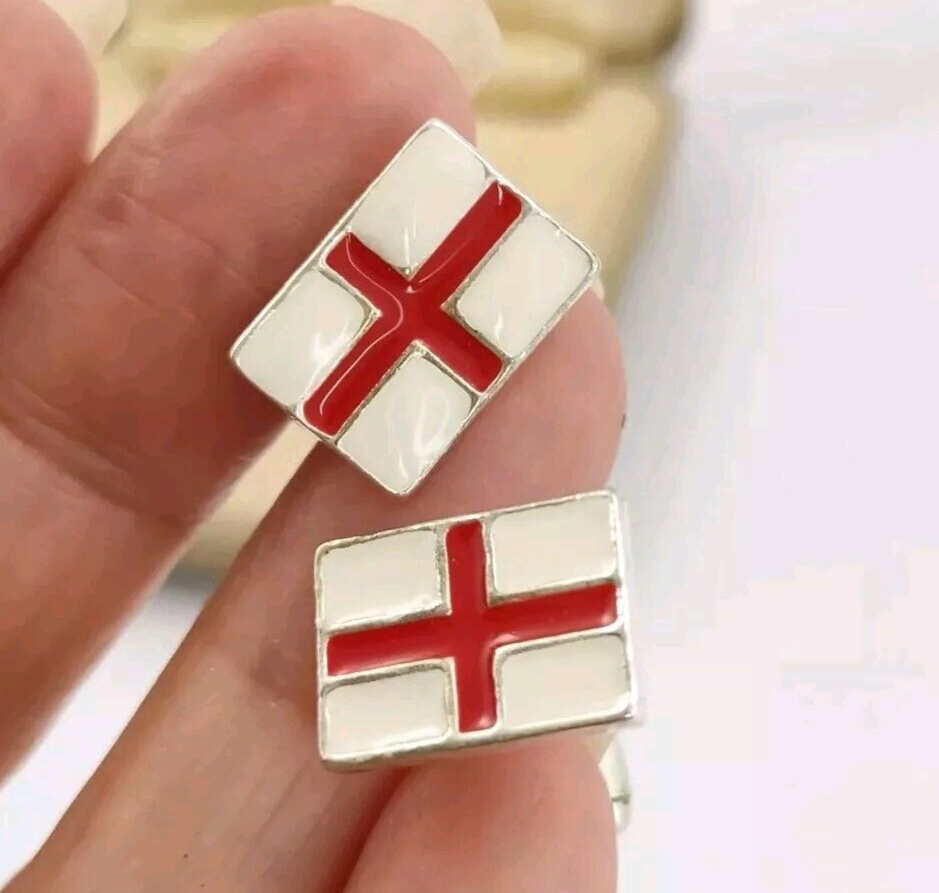 ENGLAND Flag Cufflinks White & Red Enamel Rectangle Cuff links Silver ...