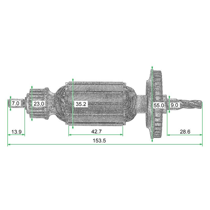 f Bosch Rotor Motor Starter GSB 500 RE GSB550RE 5-teeth Carbon Brush ...