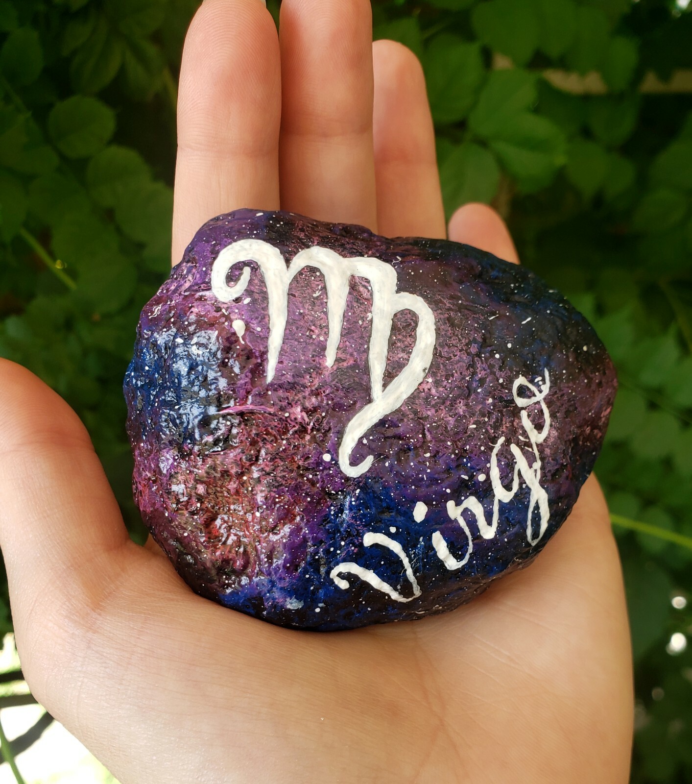 Hand Painted Rock Virgo Zodiac Sign Galaxy Stone | eBay