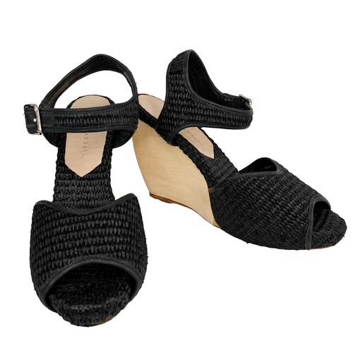 Loeffler Randall Valentine Wedges 10 Black Woven Open Toe Sandals | eBay