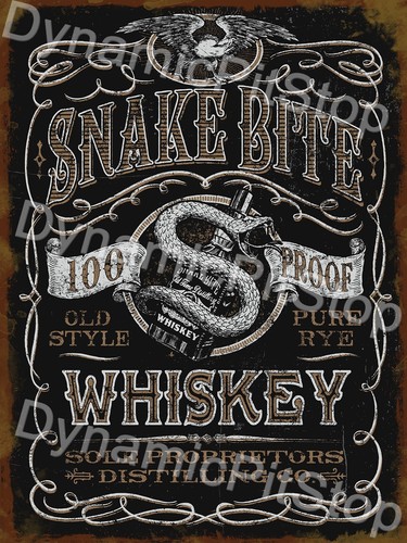 Snake Bite Whiskey Alcohol Bar Rustic Tin Metal Sign Man cave ...
