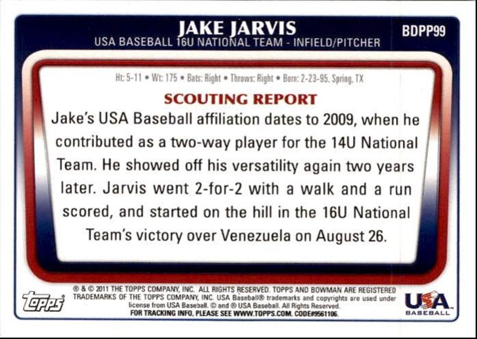 2011 Bowman Draft Picks & Prospects Jake Jarvis USA #BDPP99 | eBay