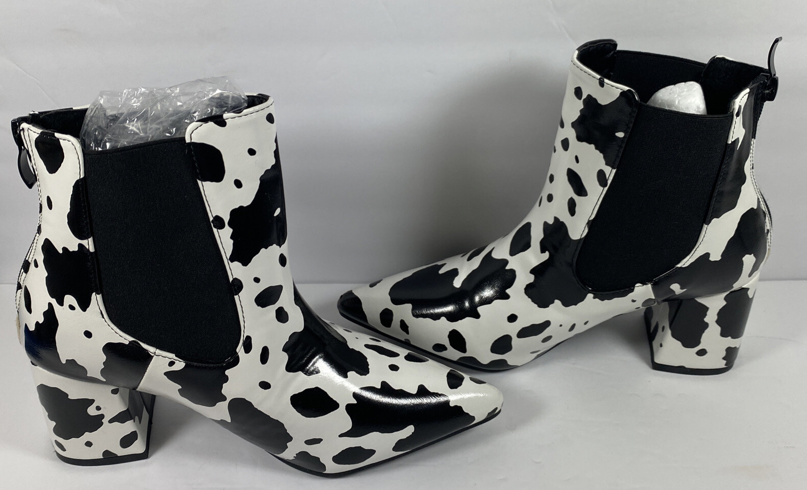 Cow Print Moo Chunky Chelsea Ankle Boots Western Style Size 38 Or 7.5-8 ...