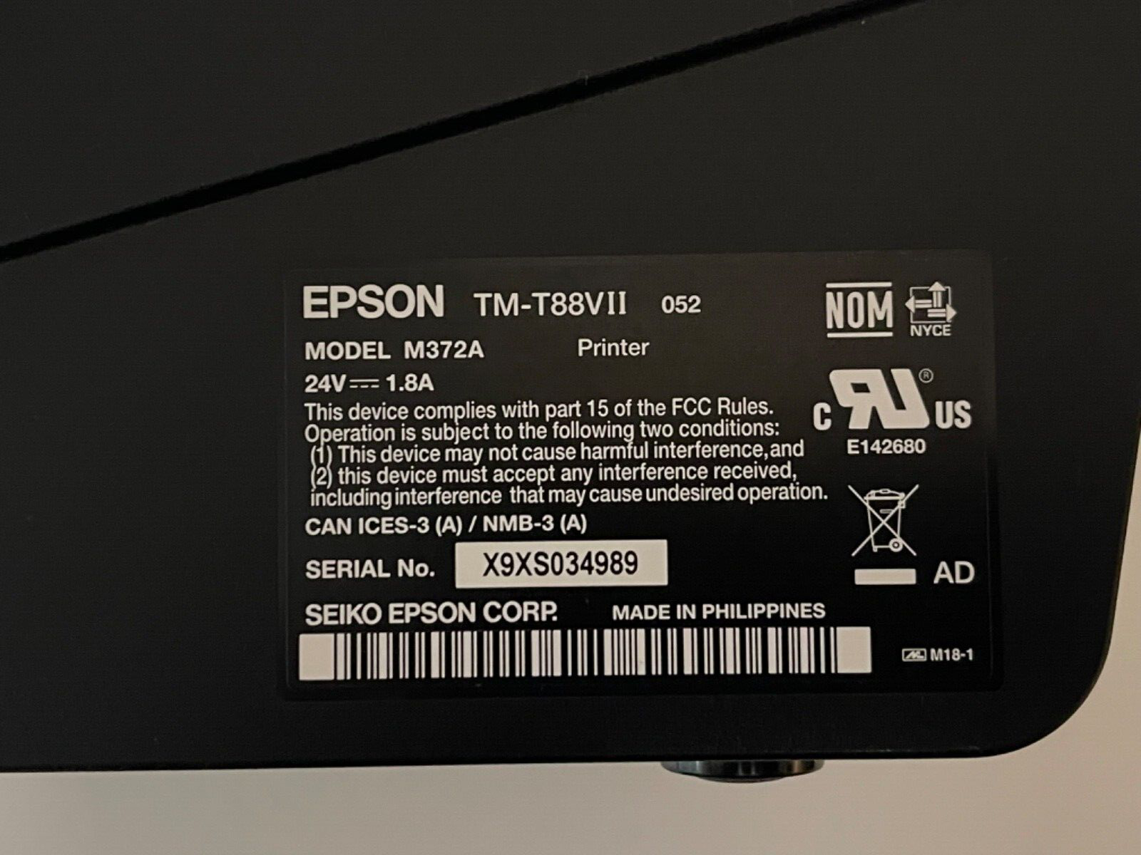 EPSON TM-T88VII Thermal POS Receipt Printer Ethernet or USB C31CJ57052 ...