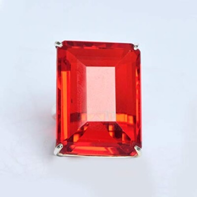 60ct Emerald Cut Red Topaz Ring 925 Sterling Silver Jewelry Gift For ...