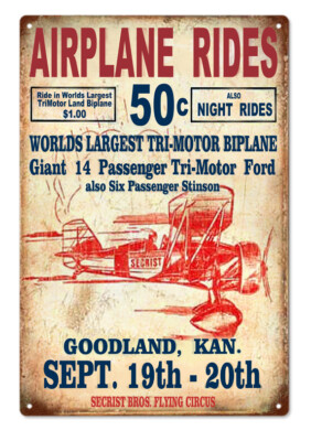 Vintage Style Metal Sign Airplane Rides 12X18 | eBay