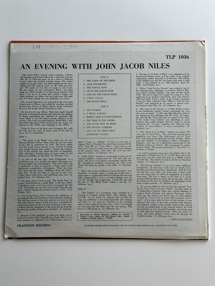An Evening With John Jacob Niles - By John Jacob Niles - Record - New ...