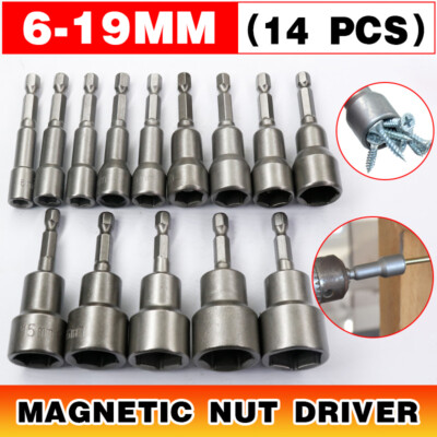 14 Size Socket Magnetic Nut Driver Set Drill Bit Adapter 1/4'' Hex ...