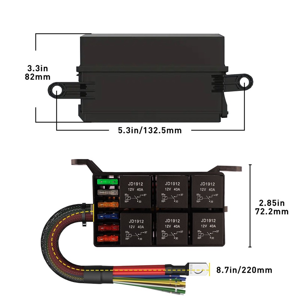12V 6-Way Relay Fuse Box Pre-Wired 6 Slot ATC/ATO Fuse Universal Relay ...