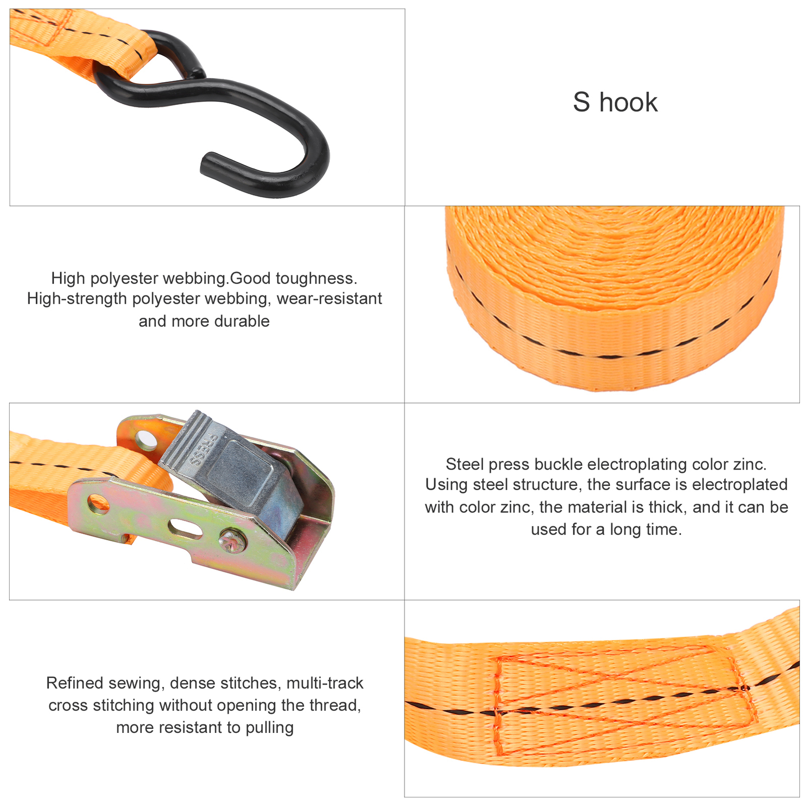 ZZ1 2Pcs TieDown Ratchet Strap With SHook For Cargo Binding Polyester ...