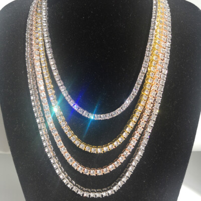 18"-30" Hip Hop White Zircon Shining Chain Necklace Gold Plated Men ...