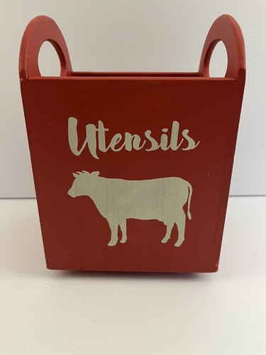 Boston Warehouse Trading Wooden Swivel Red Utensil Caddy 360° Farmhouse ...