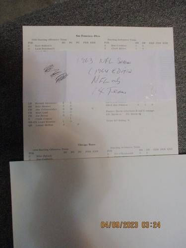 Negamco nF64: NFL Football 1963 Season Team Charts:Bears Champs! | eBay