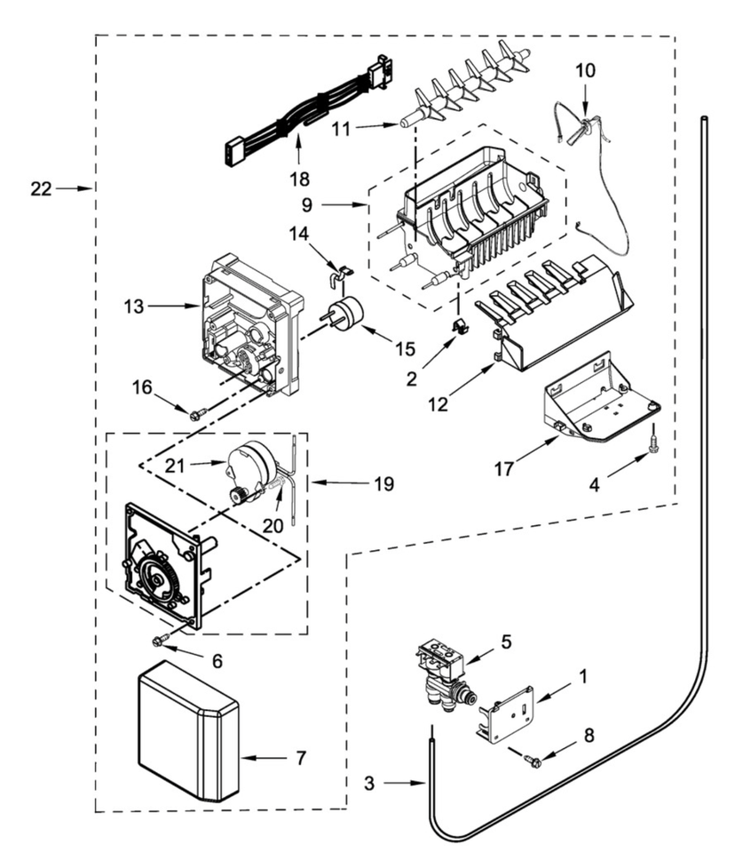 WP2195914 WHIRLPOOL REFRIGERATOR ICE MAKER MOTOR HOUSING, see #13 on ...