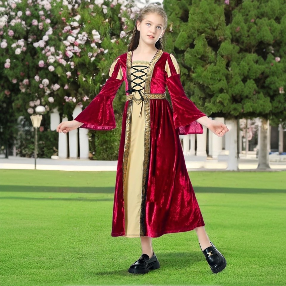 Girls Medieval Princess Dress Up Fancy Costume for Halloween (8-10Y ...