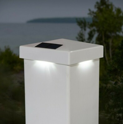 6 PACK 5x5 WHITE PVC PYRAMID SOLAR POST CAP LIGHTS FOR PVC VINYL POST ...