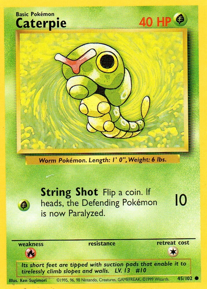 Pokémon Caterpie Card 45/102 Base Set TCG | eBay
