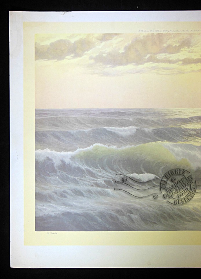 Edouard Mandon 1953 Long the Surf * French Art * Majestic Sunset Sky ...