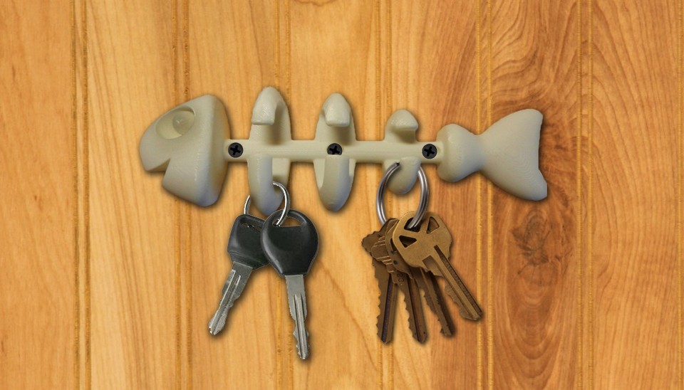 Man Cave Fish Bone Key Chain Wall Mount - 3D Print- Man Cave Gift ...