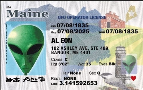 Alien A. Leon UFO Operator's License ID Maine Made On Metal | eBay