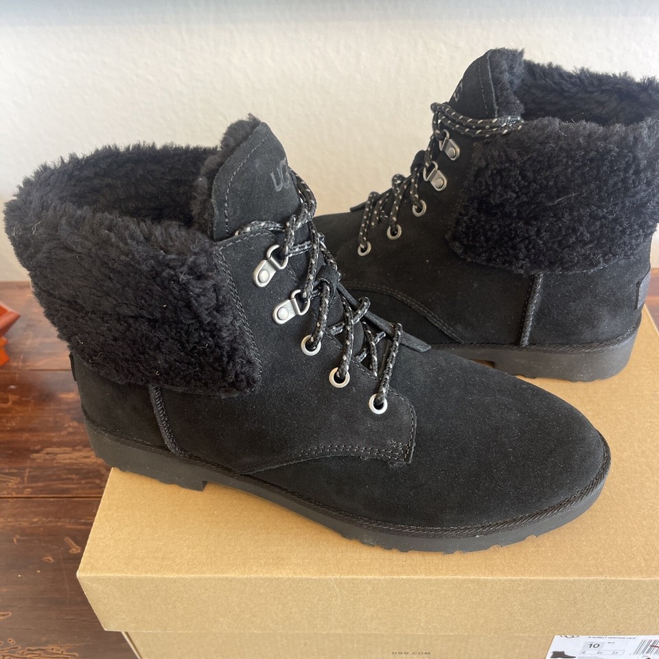 UGG ROMELY HERITAGE LACE BLACK LEATHER FASHION WOMEN'S BOOTS SIZE US 10 ...