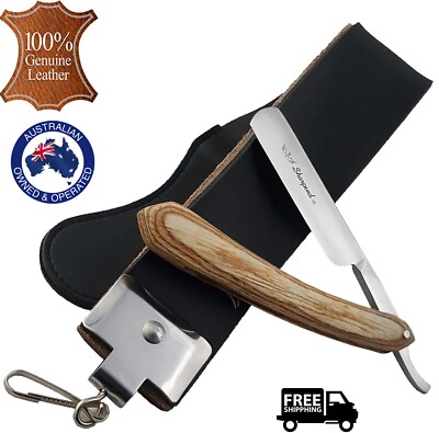 STRAIGHT CUT THROAT WET SHAVING RAZOR+SHARPENING LEATHER STROP/BELT ...