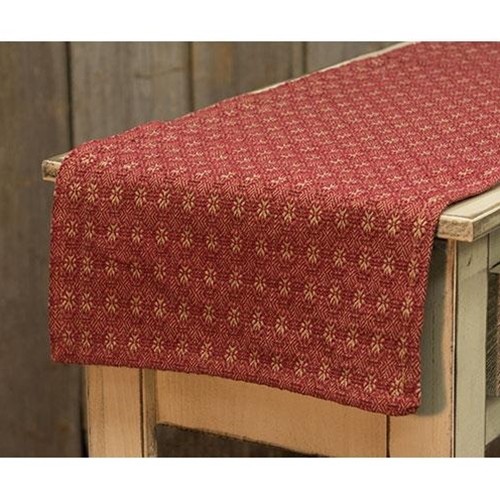 New Primitive Colonial TAN BARN RED TABLE RUNNER Woven Coverlet Topper ...