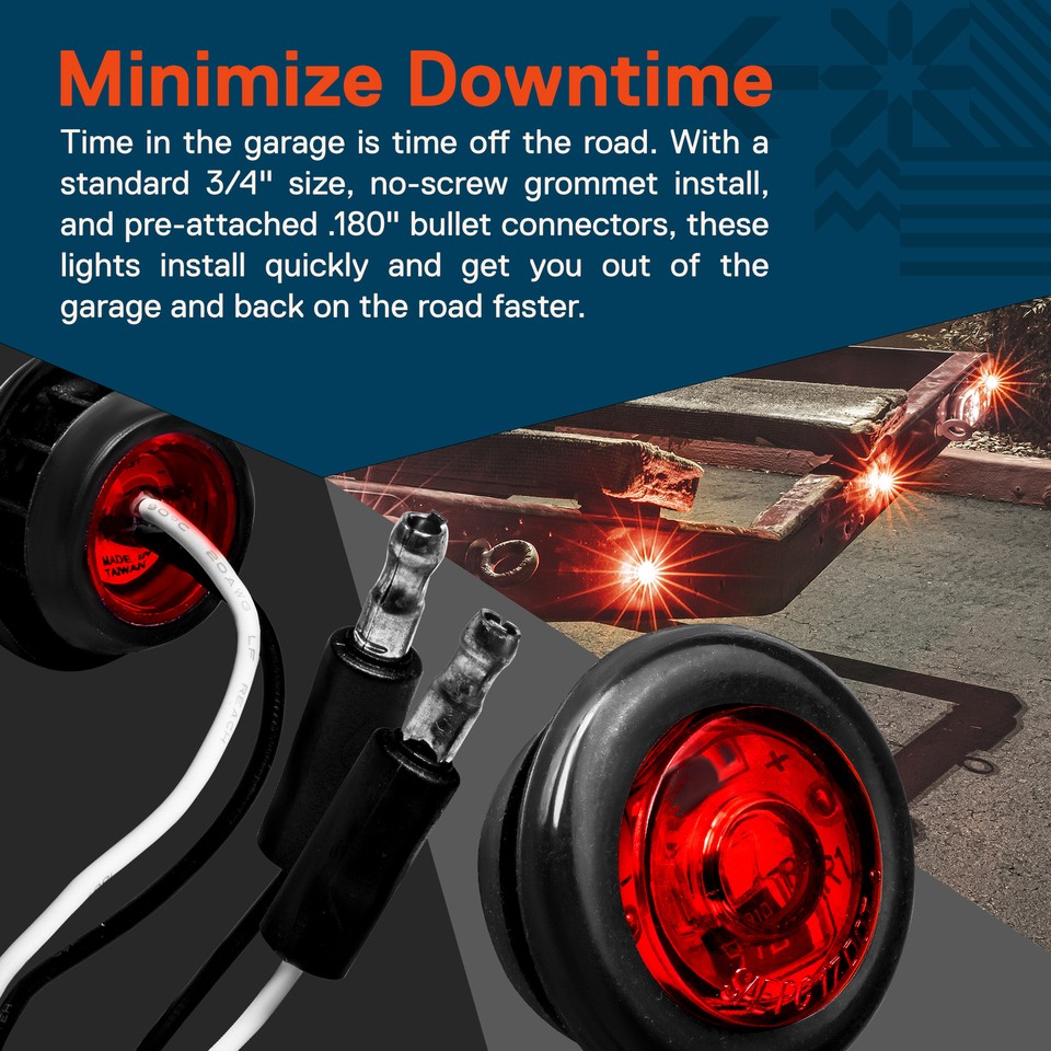 8pc 3/4" Round Red LED Trailer Bullet Clearance Side Marker Light - DOT ...