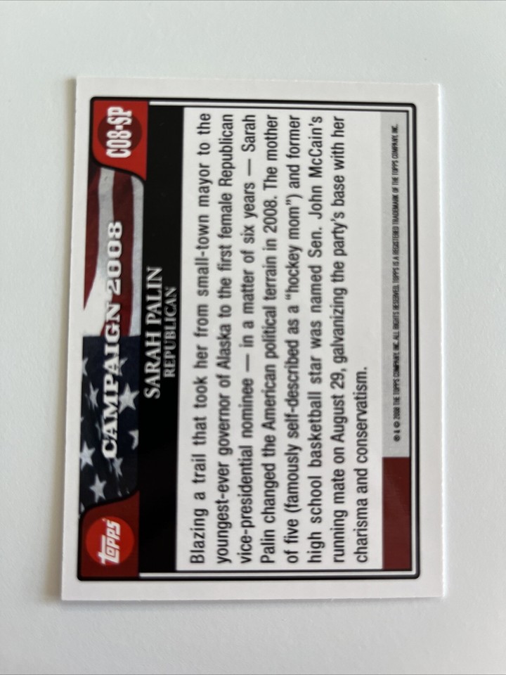 Sarah Palin 2008 Topps Campaign Card Rare Short Print Republican C08-SP ...