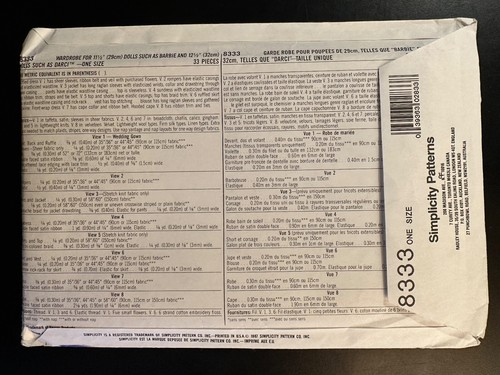 Simplicity 8333 1980s Fashion Doll Barbie Wardrobe Pattern Wedding Gown ...