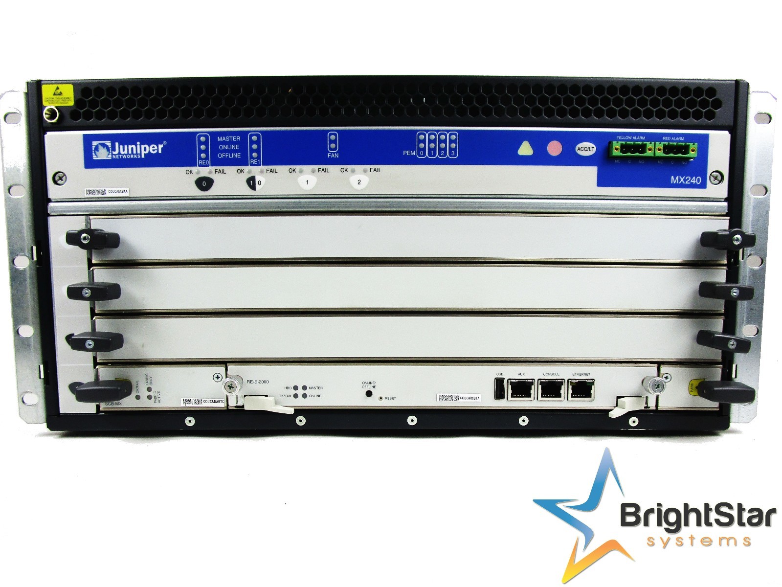 Juniper MX240 Router 1x RE-S-2000-4096 1x SCB-MX960 2x PWR-MX480-2520 ...