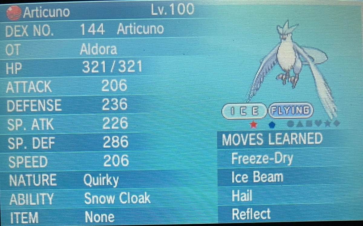 Shiny Articuno Pokemon X