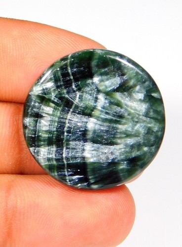 34.CT Haut Qualité Vert Naturel Seraphinite Rond Cabochon Gemme Bv ...