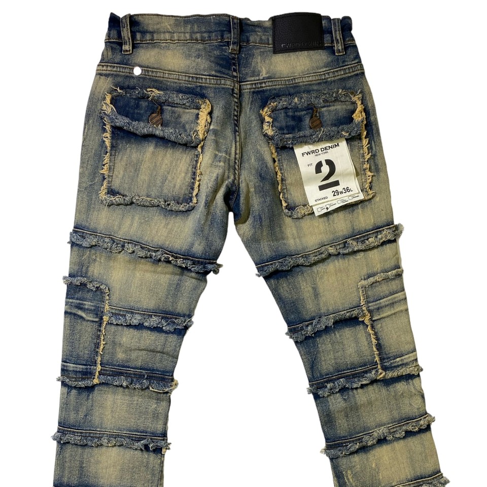 Men FWRD DENIM CO. Patchwork True Stacked Denim Jeans | eBay