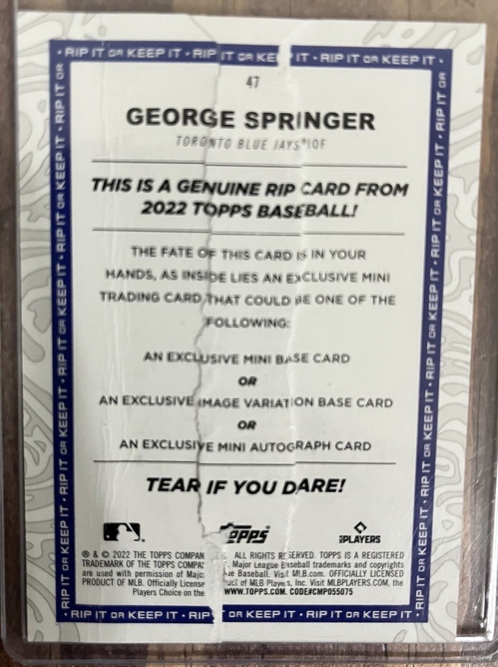 *RIPPED* 2022 Topps Rip Baseball Red - George Springer - 1/1 | eBay