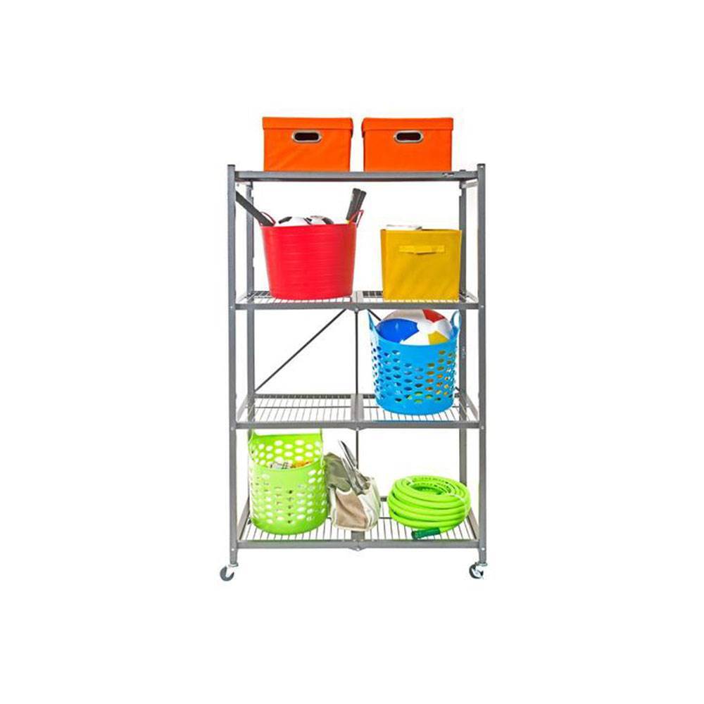 Origami 4 Tier Heavy Duty Multi Purpose Storage Rack w/ Wheels, Gray ...