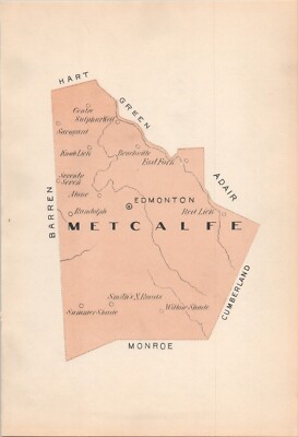 METCALFE County KENTUCKY Antique Map 1893 | eBay