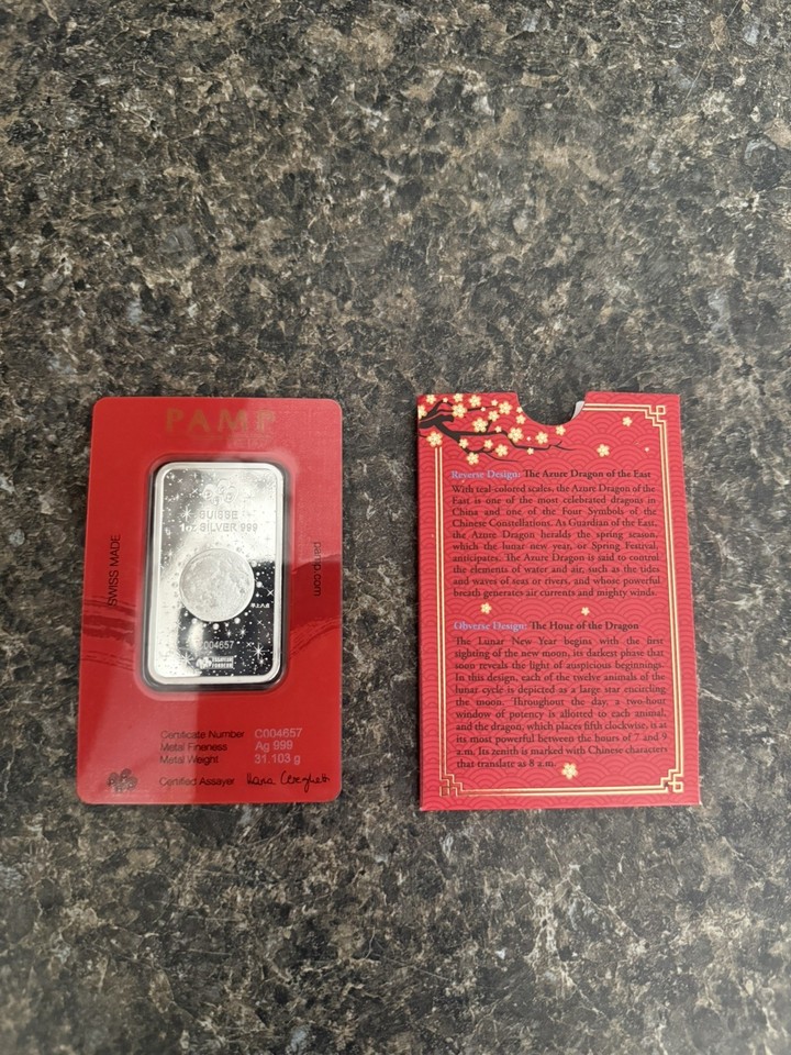 2024 - PAMP - Lunar Year Of The Dragon - 1 oz. Silver Bar in Assay | eBay