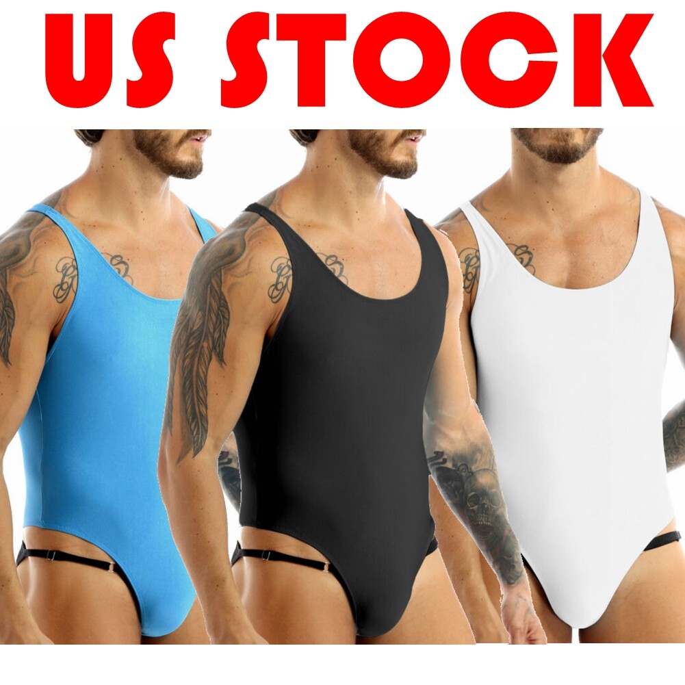 Men Mankini Bodysuit One Piece High Cut Thongs Leotard Racer Bikini