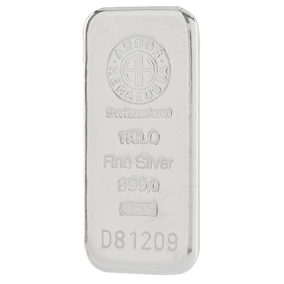 1 Kilo ( 32.15 troy oz ) Argo Heraeus .999 Fine Silver Bar - In Stock ...