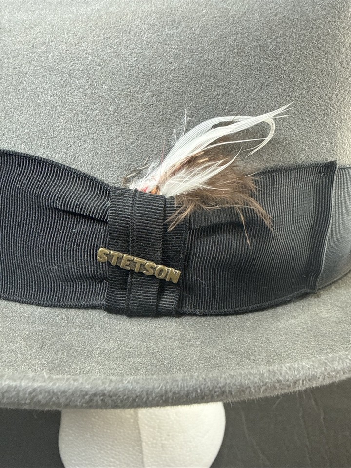 ROYAL STETSON Fedora Hat Gray Felt Feather 7 3/8 | eBay