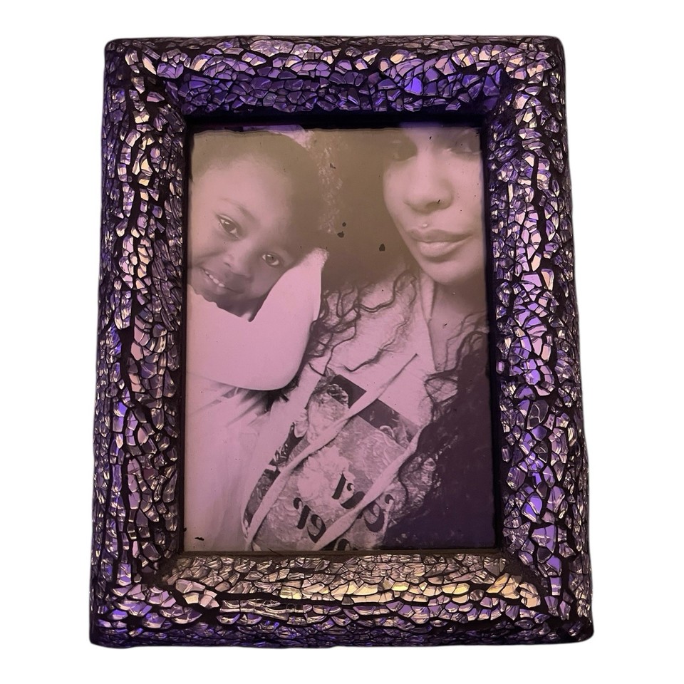 Pier 1 Imports Silver Mirror Mosaic Glass Picture Photo Frame Easel or ...