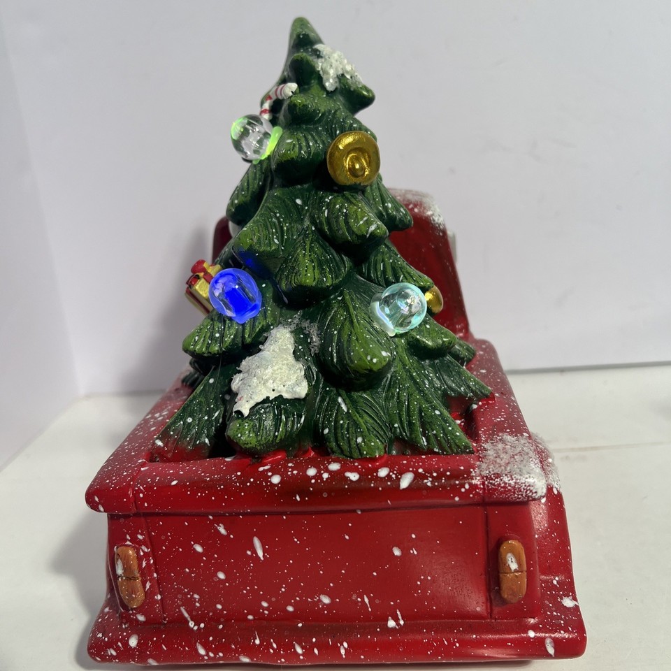 Lighted Red Vintage Holiday Christmas Truck Vehicle With Christmas Tree ...