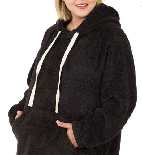 PLUS HOODED FAUX FUR with KANGAROO POCKETS PULLOVER black 3xl | eBay