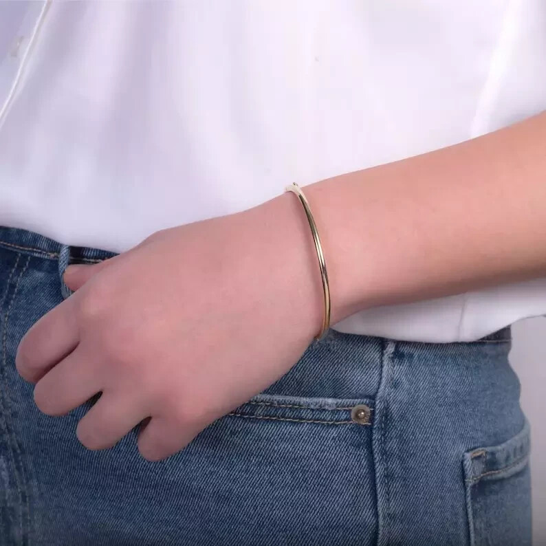 Solid Yellow Gold plated Bangle Bracelet,Simple Gold Bangle Everyday | eBay